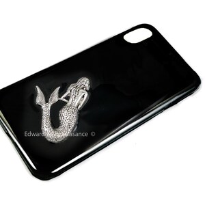 Hand Painted Mermaid iPhone Case: Black Enamel, Sterling Silver Inlay ...