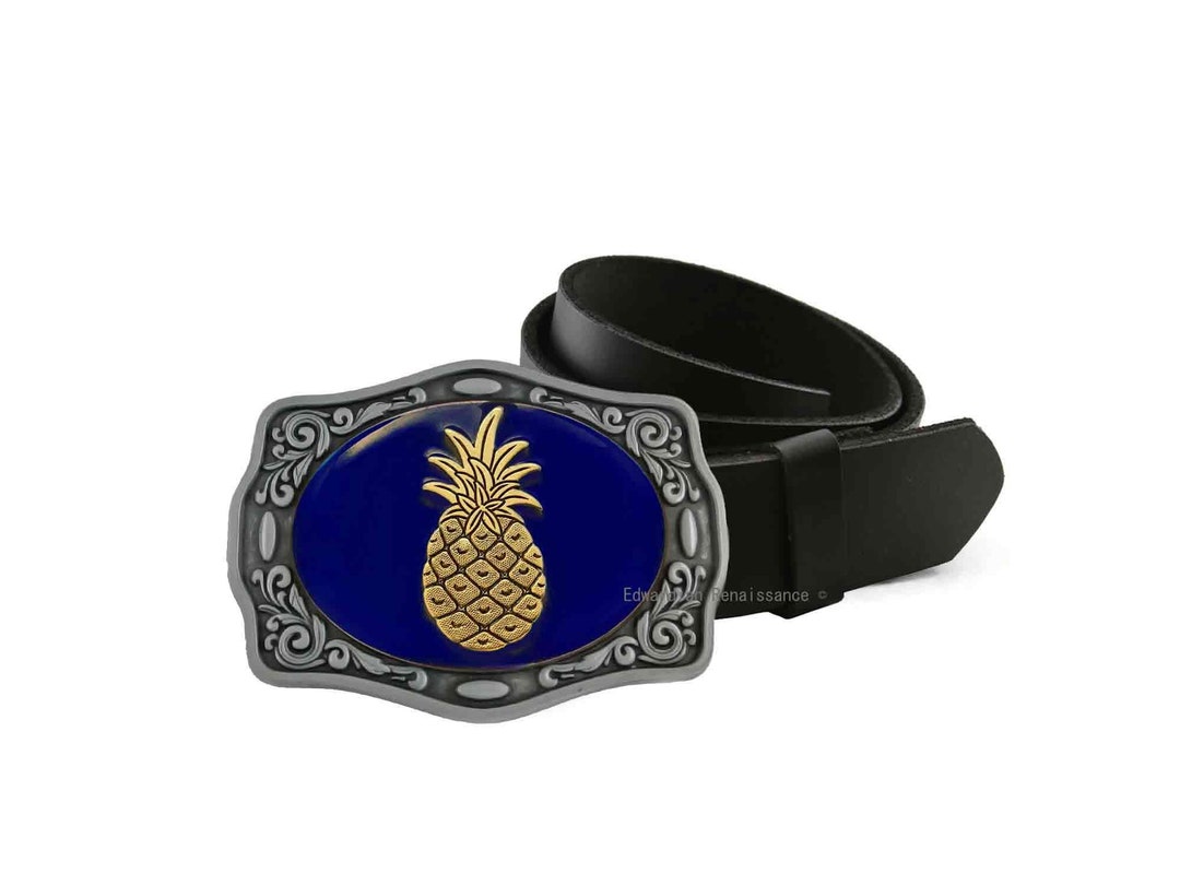 Pineapple Belt Buckle: Hand Painted Enamel, Antique Gold Finish - Etsy