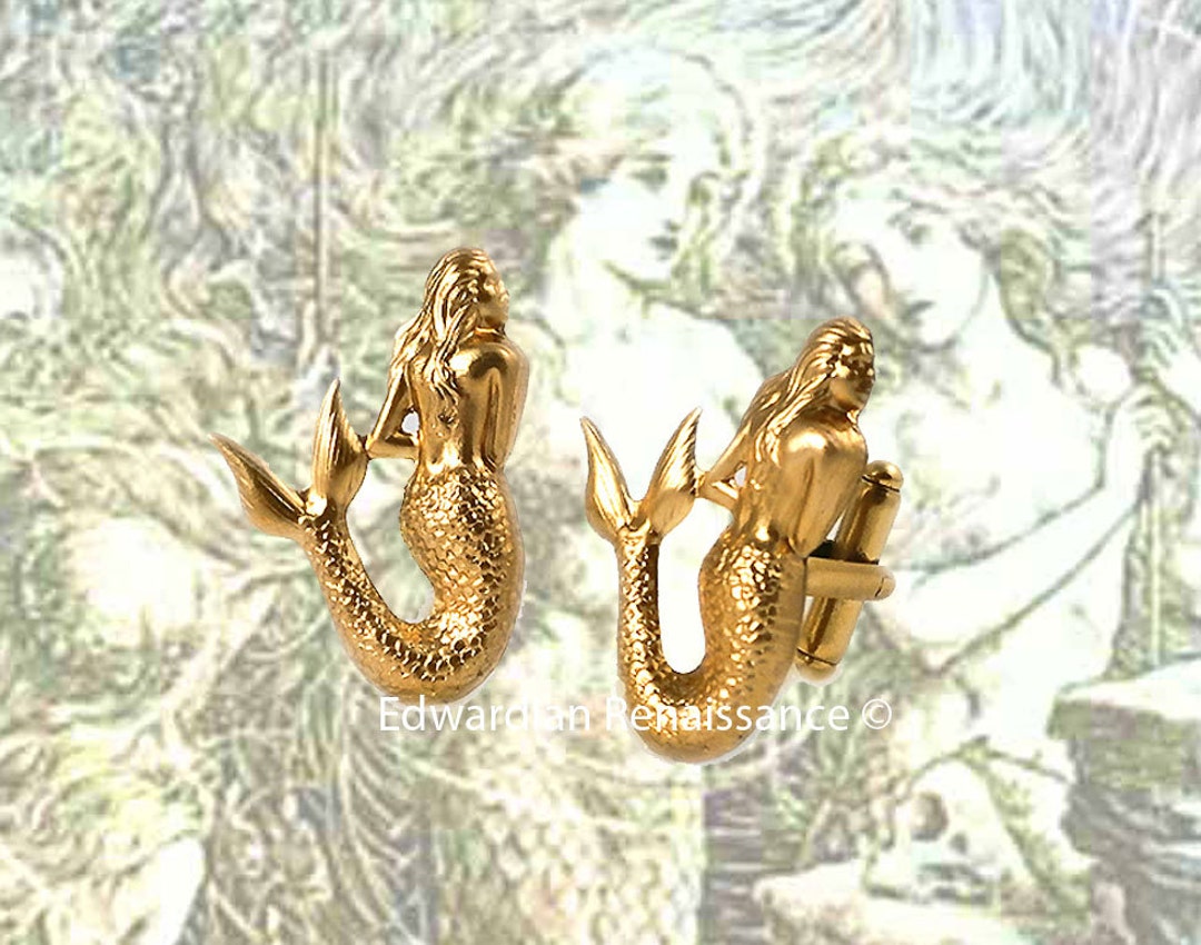 Antique Gold Mermaid Cuff Links Sea Nymph Nautical Fantasy - Etsy