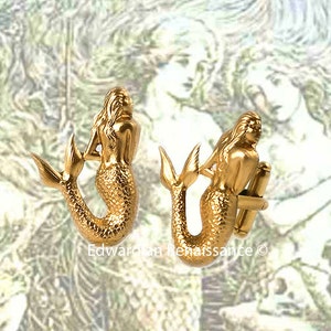 Antique Gold Mermaid Cuff Links Sea Nymph Nautical Fantasy - Etsy