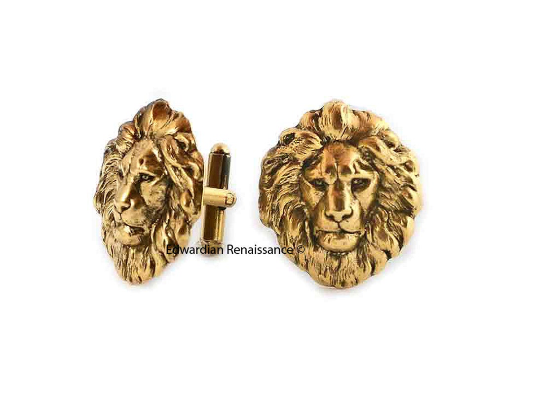 Lions Head Cufflinks Antiue Gold Neoclassic Leo Cuff Links Vintage ...