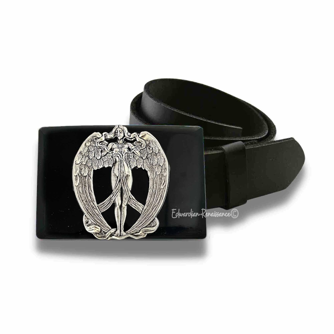 Antique Silver Angel Belt Buckle: Hand-painted Enamel Wings - Etsy