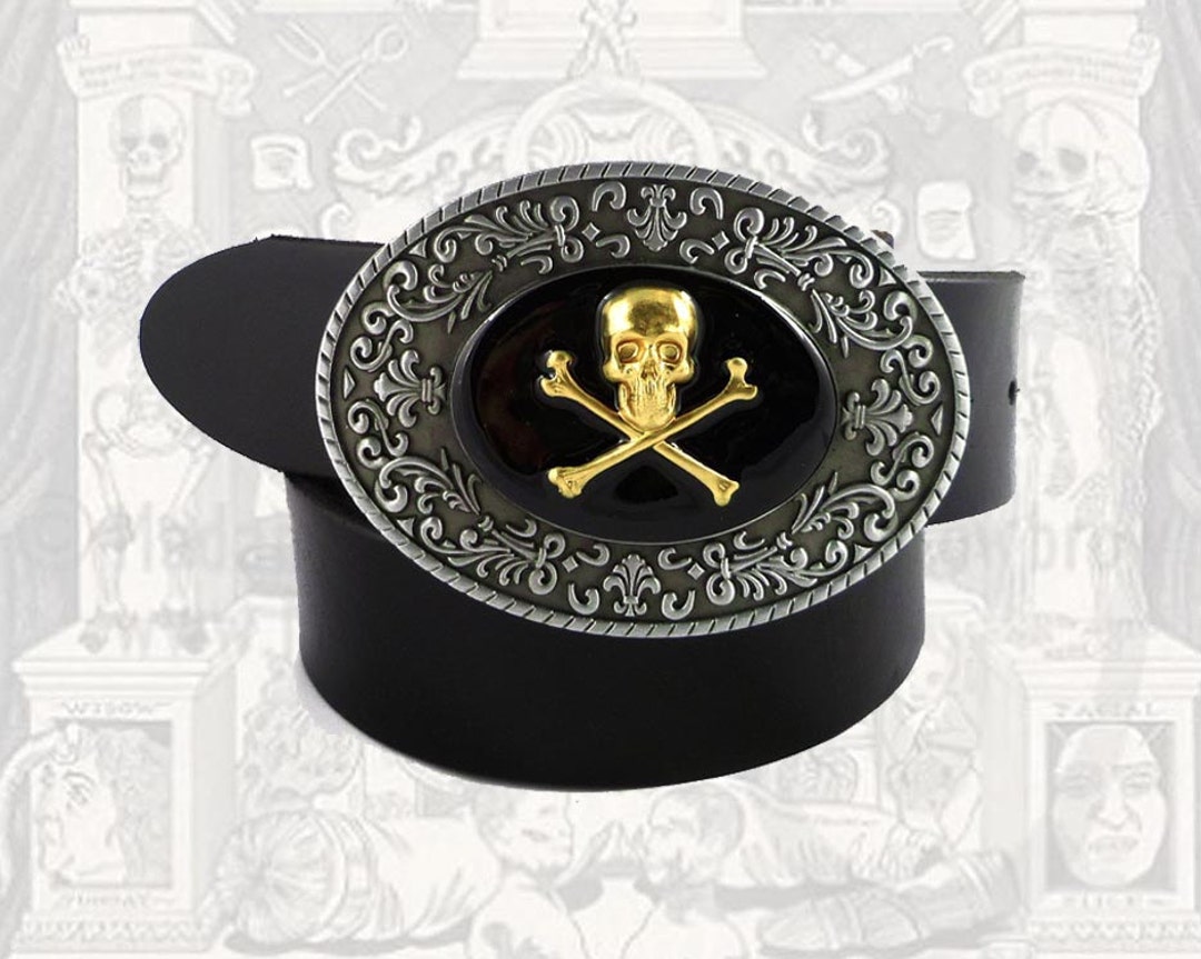 Steampunk Skull & Crossbones Belt Buckle: Black Onyx Enamel, Custom ...