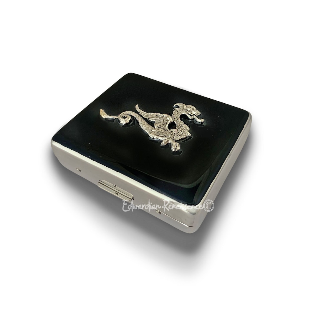 Antique Silver Dragon Pill Box: Black Enamel 8-compartment Organizer - Etsy