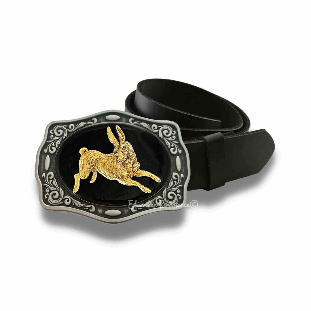 Antique Gold Hare Belt Buckle: Vintage Style Rabbit Enamel - Etsy