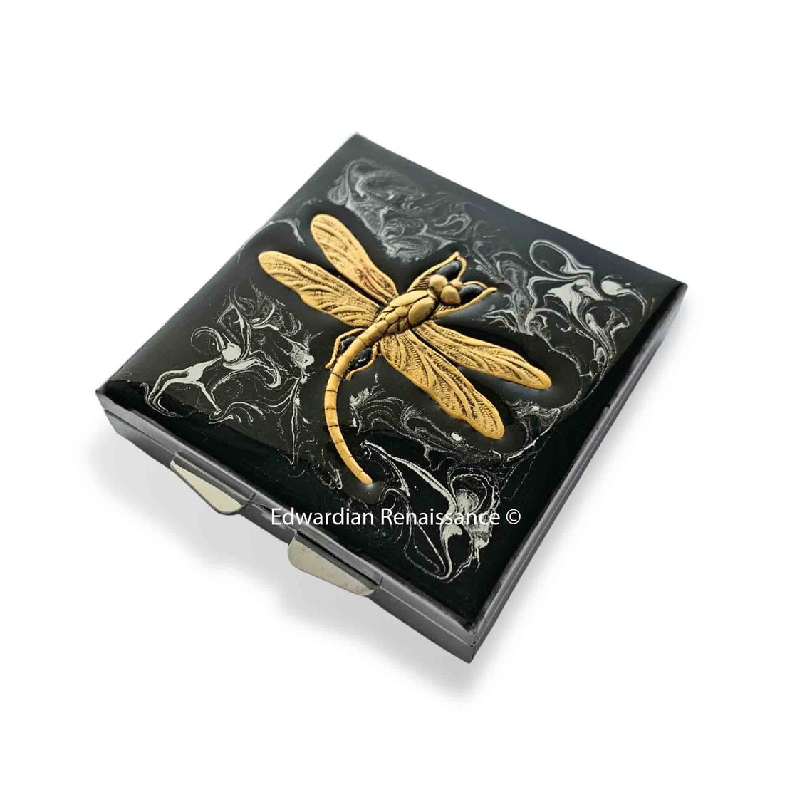 Dragonfly Metal Pill Box Inlaid in Hand Painted Black Enamel - Etsy