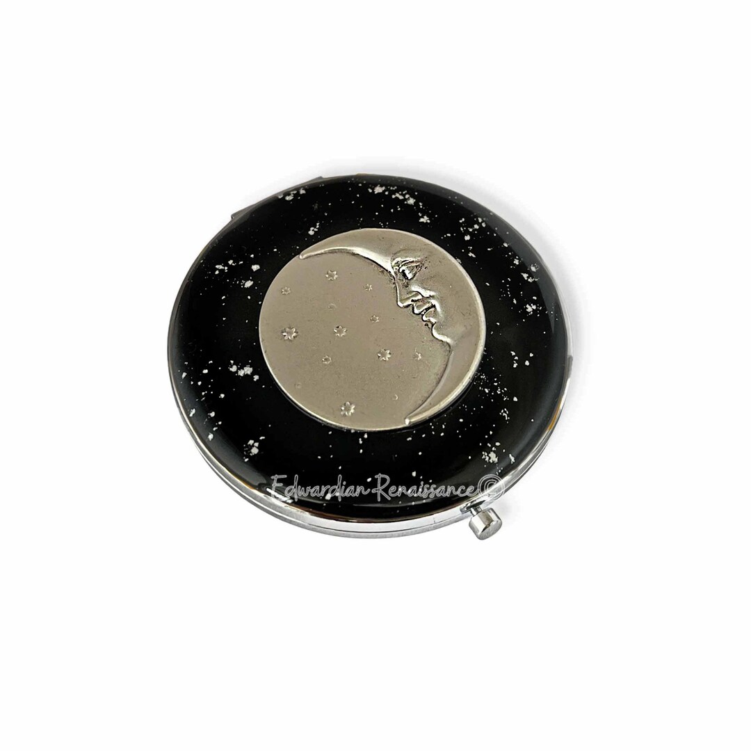Celestial Moon and Stars Compact Mirror, Hand Painted Enamel ...