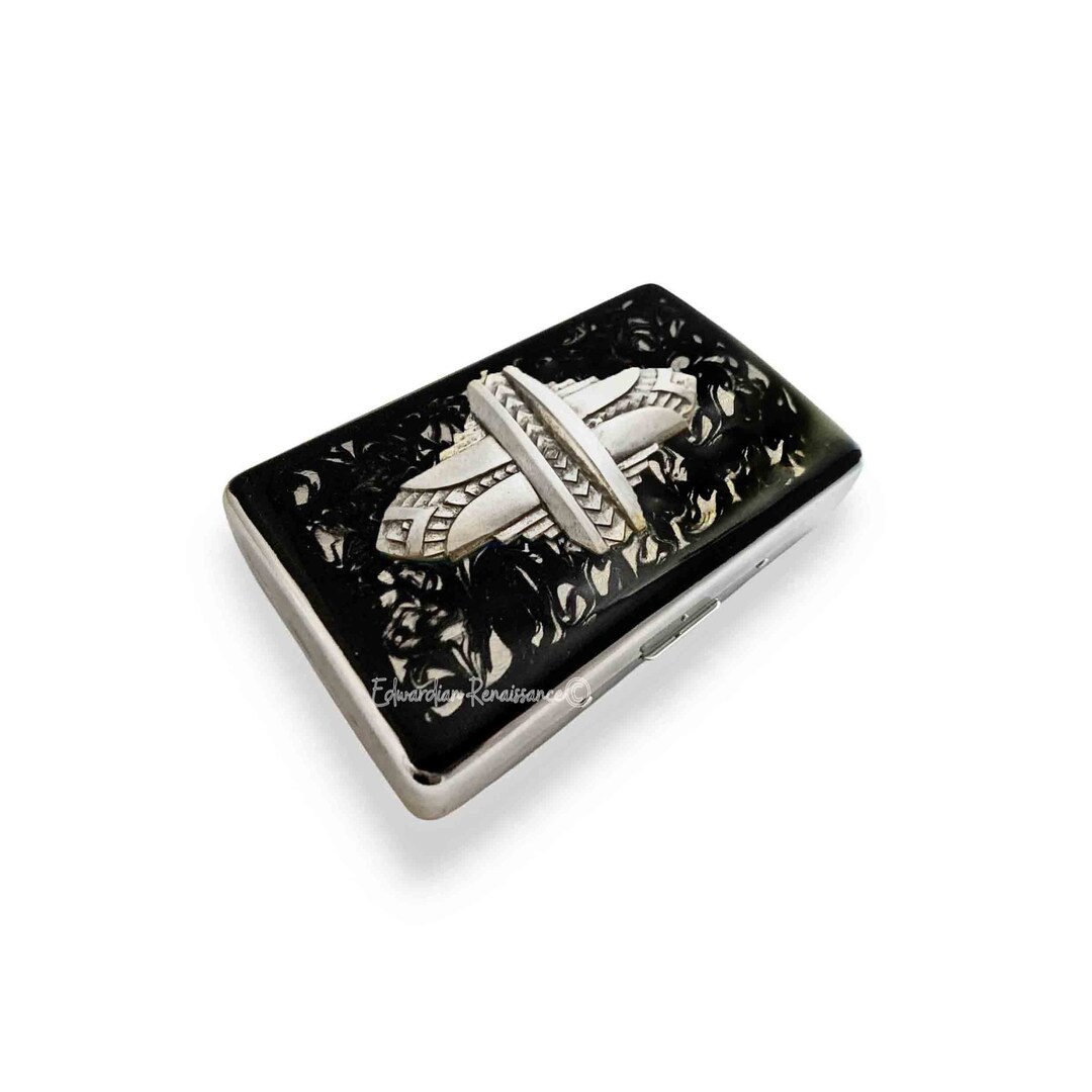 Art Deco Cigarette Case: Black Swirl Enamel, Personalized Option - Etsy