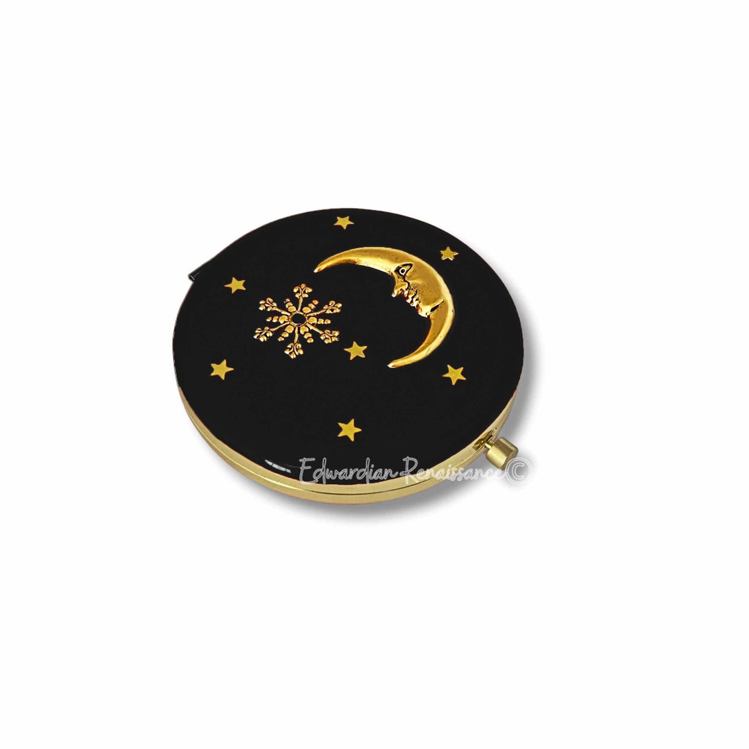 Celestial Moon & Stars Compact Mirror: Hand Painted Enamel ...