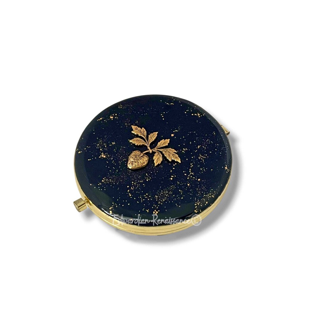 Antique Gold Strawberry Compact Mirror: Personalized Enamel Fruit ...