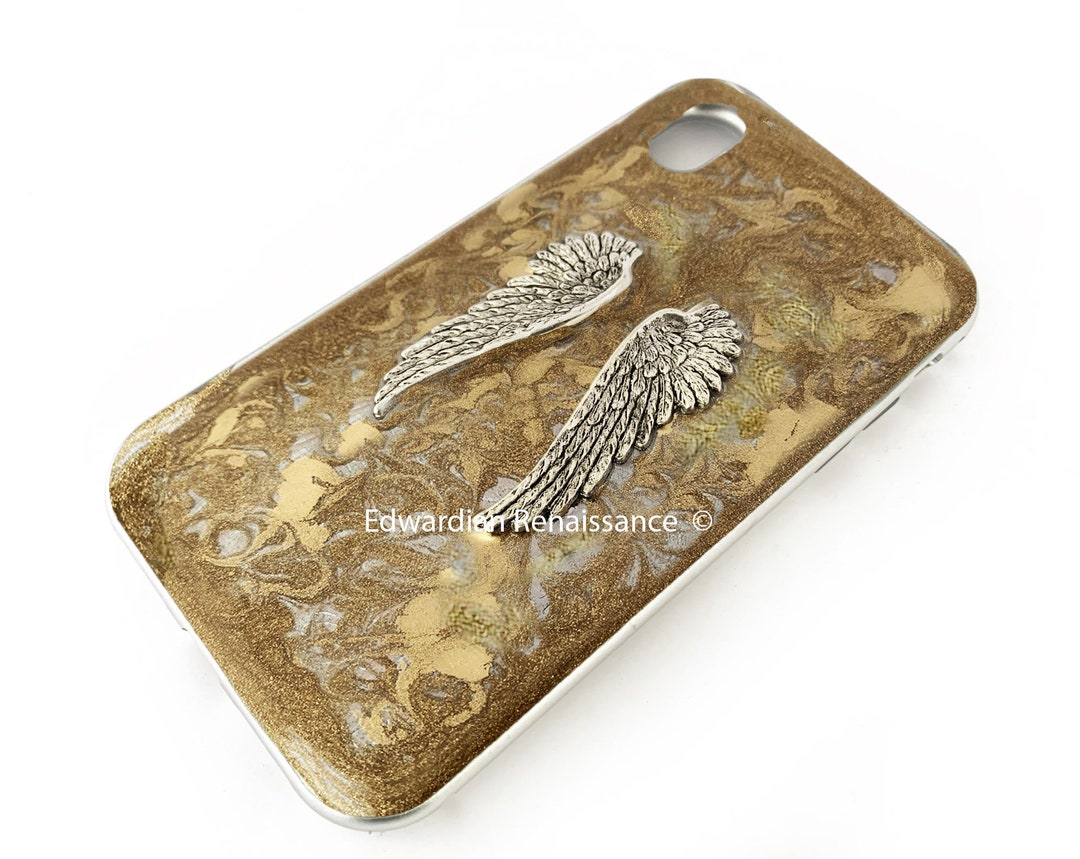 Angel Wings Phone Case: Hand-painted Gold Swirl Enamel Art Nouveau ...