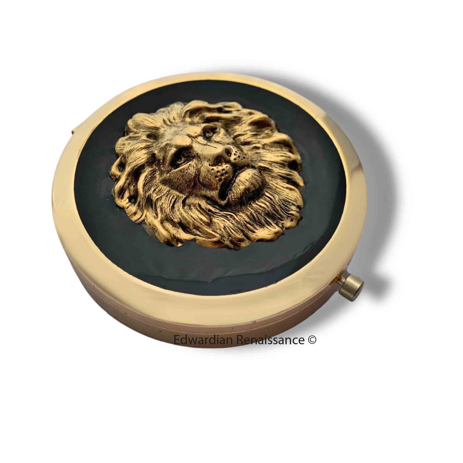 Antique Gold Lion Pill Box: Hand Painted Enamel Compact Mirror - Etsy