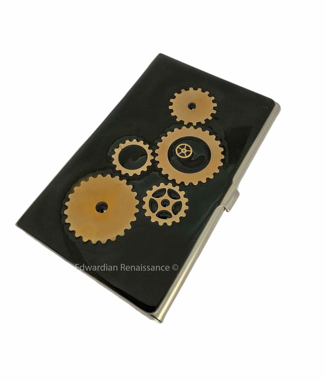 Hand Painted Gear Card Case: Industrial Style Business Card Holder - Etsy