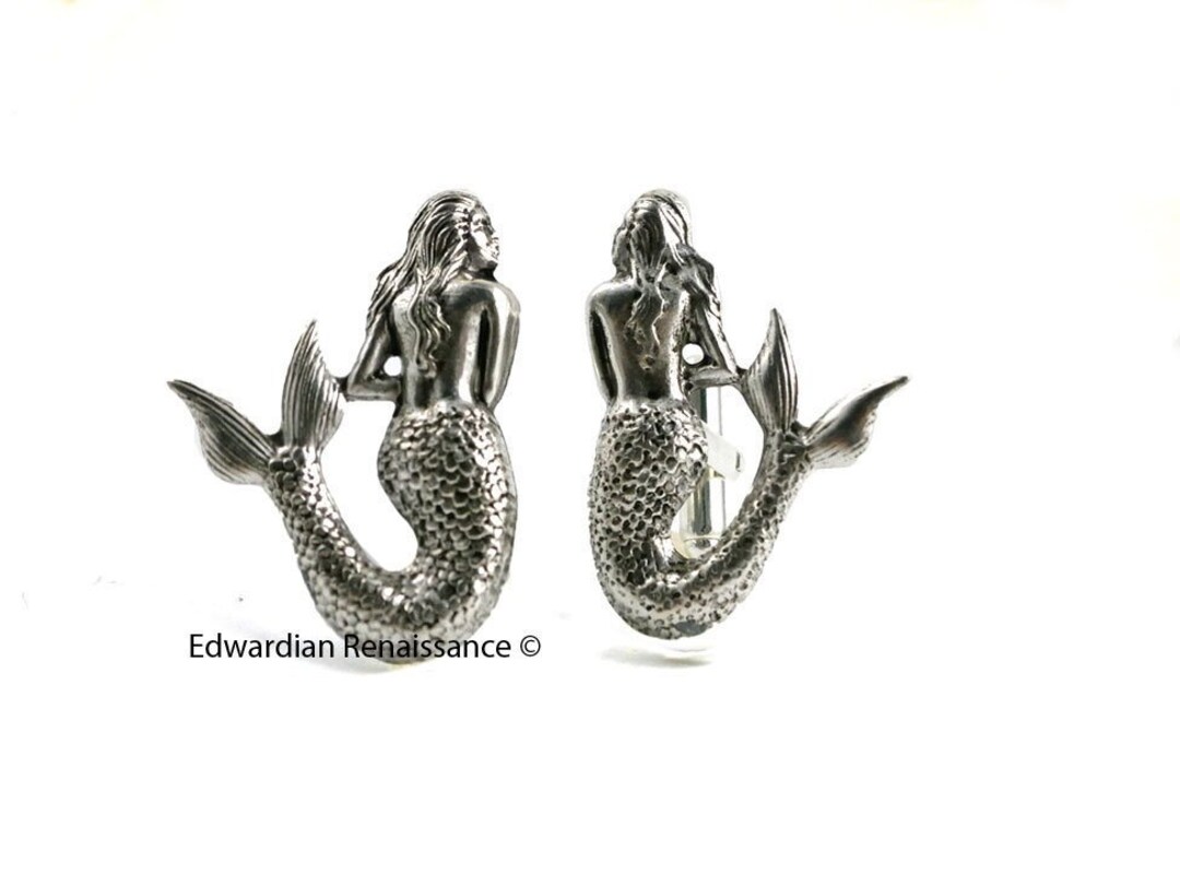 Antique Silver Mermaid Cuff Links Sea Nymph Nautical Fantasy Inspired ...
