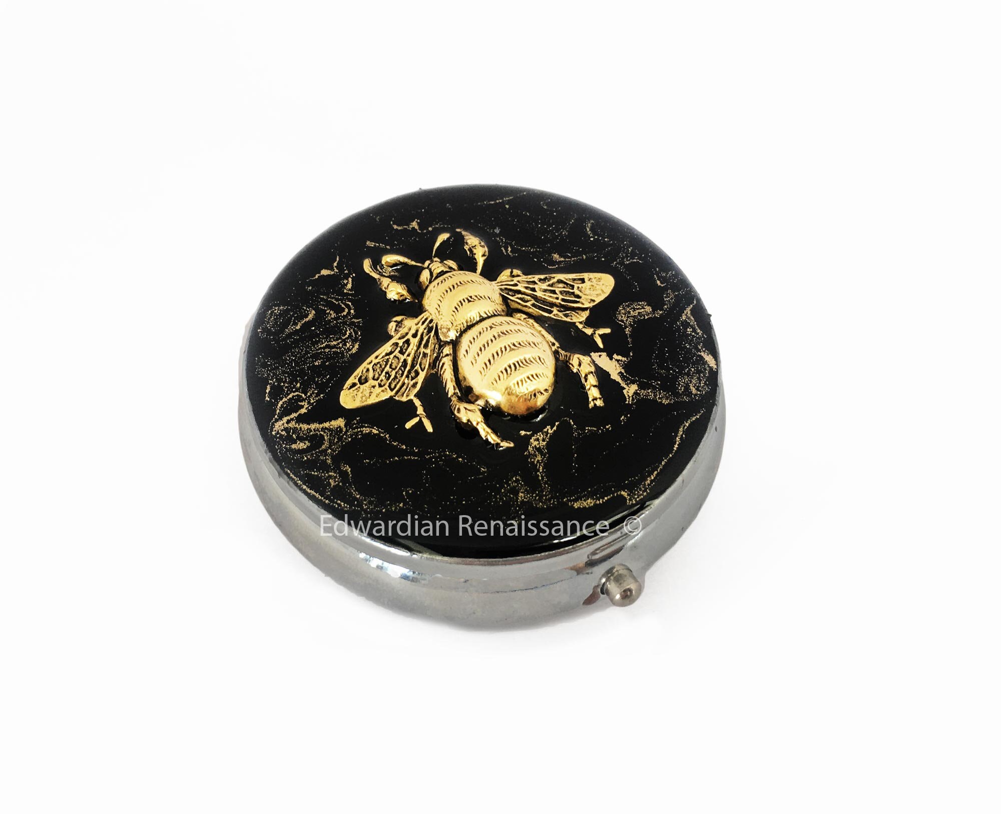 Queen Bee Pill Box Inlaid in Hand Painted Black Enamel Art | Etsy