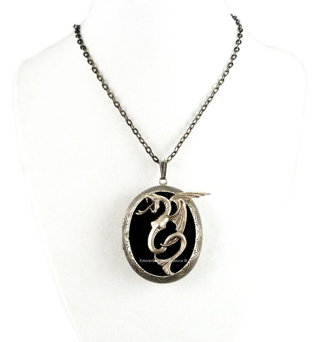 Dragon Pill Box Locket Inlaid in Hand Painted Glossy Black - Etsy