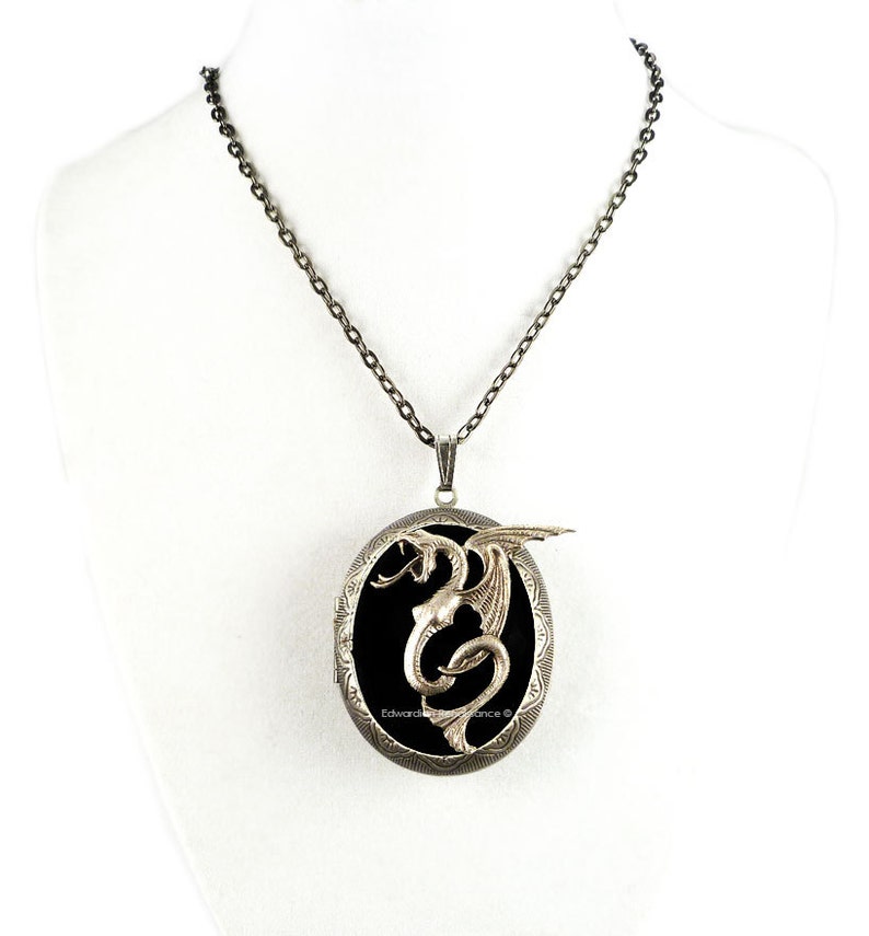Dragon Pill Box Locket Inlaid in Hand Painted Glossy Black - Etsy