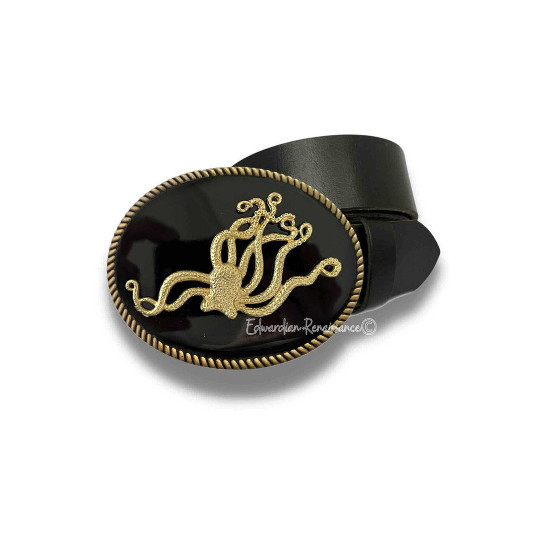 Gold Octopus Belt Buckle: Hand Painted Enamel Nautical Buckle - Etsy