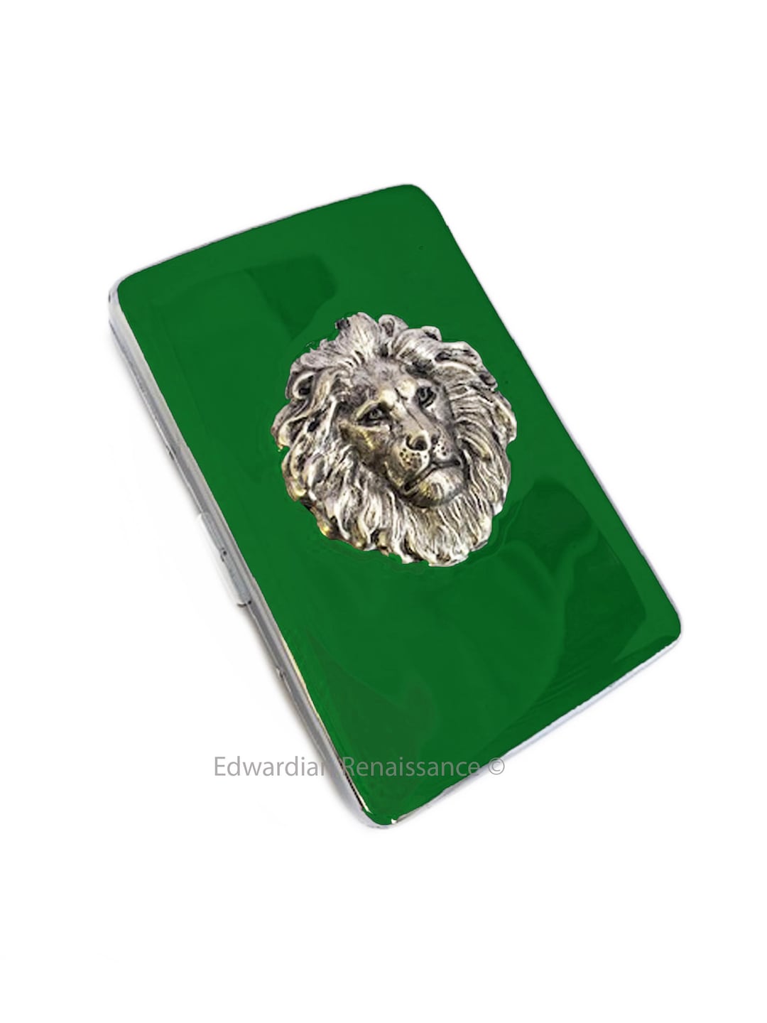Lion Cigarette Case Inlaid in Hand Painted Green Opaque Enamel - Etsy