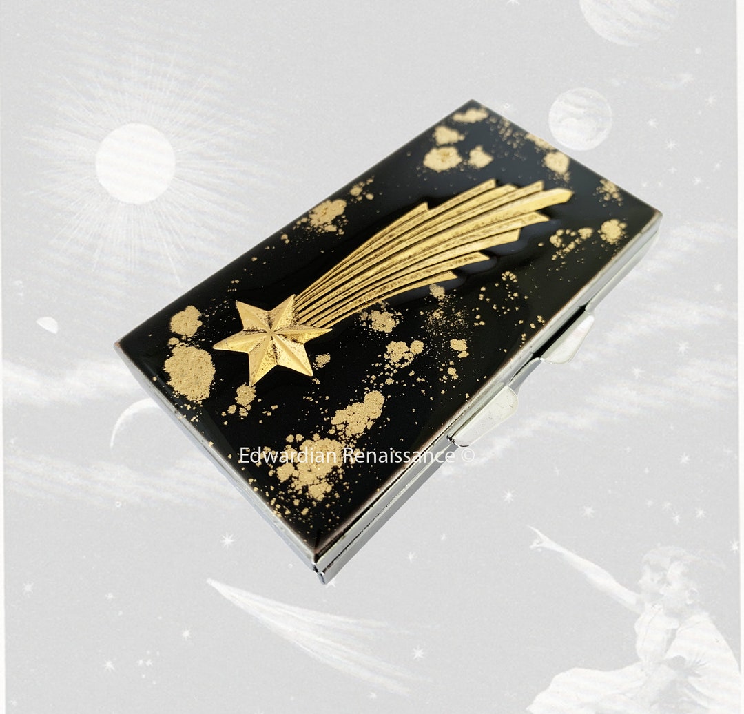 Hand Painted Enamel Star Pill Box: Art Deco Cosmic Design, Personalized ...