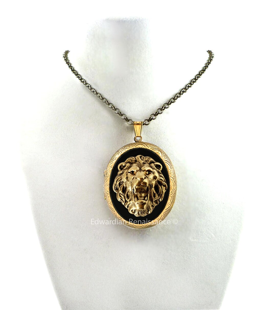 Lion Head Locket: Hand Painted Black Enamel, Leo Zodiac Necklace - Etsy