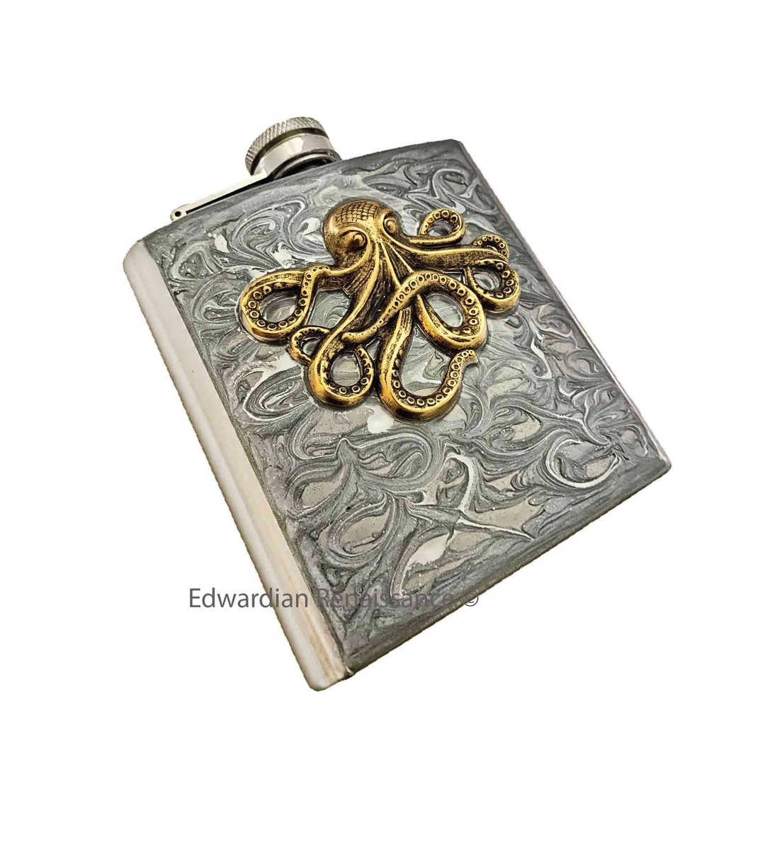 Antique Gold Octopus Flask: Neo Victorian Kraken, Hand Painted Enamel ...