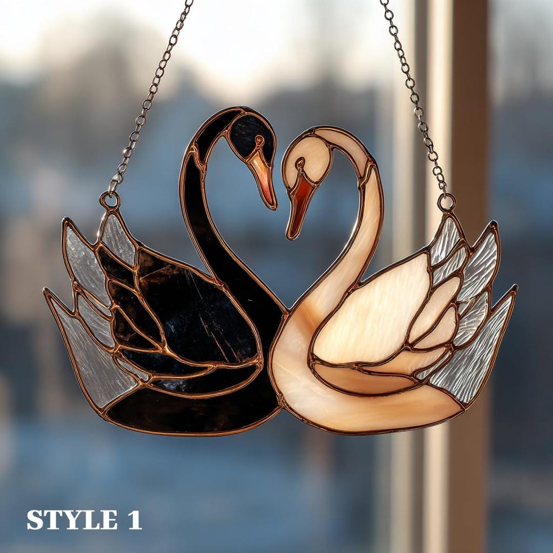 Black and White Swan Suncatcher, Valentine Day Gifts, Lovers Window ...