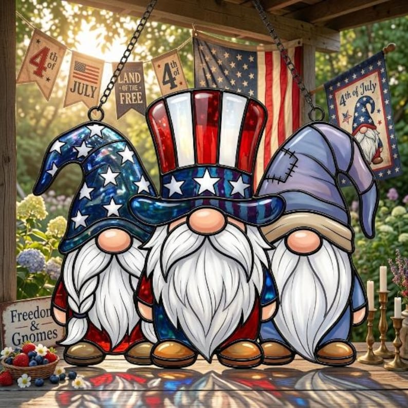 USA 250th Anniversary Gnome Acrylic Suncatcher, Stained Glass Effect ...