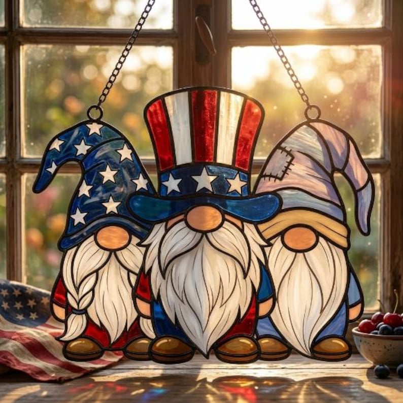 USA 250th Anniversary Gnome Acrylic Suncatcher, Stained Glass Effect ...