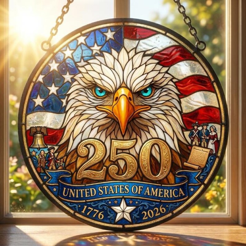 USA 250th Anniversary Stained Glass Suncatcher,patriotic Floral Acrylic ...