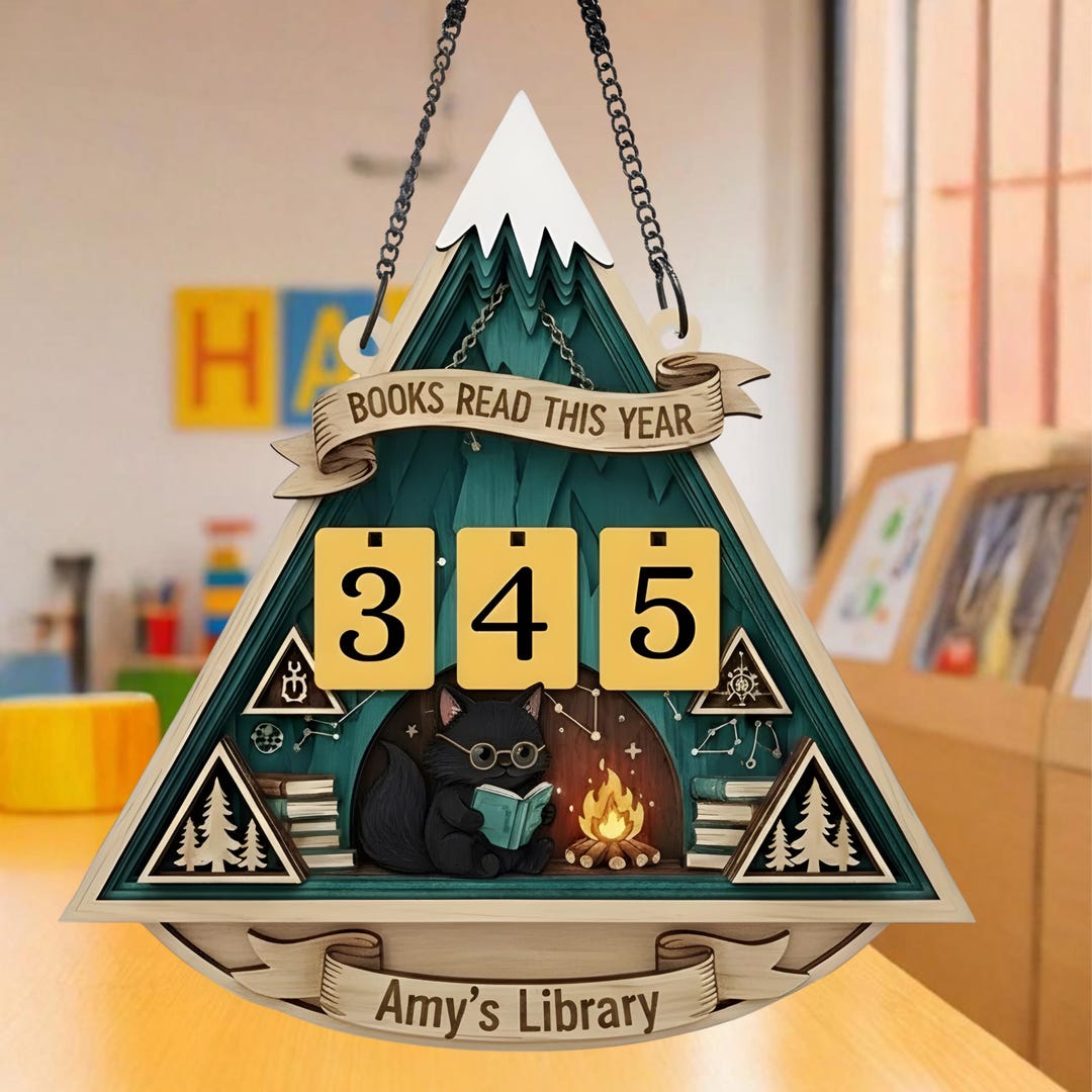 Personalized Cat Book Tracker Sign, Books Read This Year Flip Counter ...
