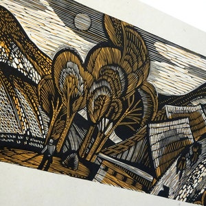 Vintage '68 Linocut or Woodcut Landscape Print by Listed - Etsy