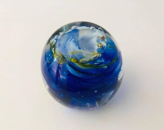 Isle of Wight Studio Glass Paperweight, Blue Swirls Delicate Bubbles - Etsy