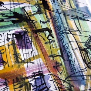 Vintage Original 1975 Cityscape Watercolor and Indigo Ink Painting ...