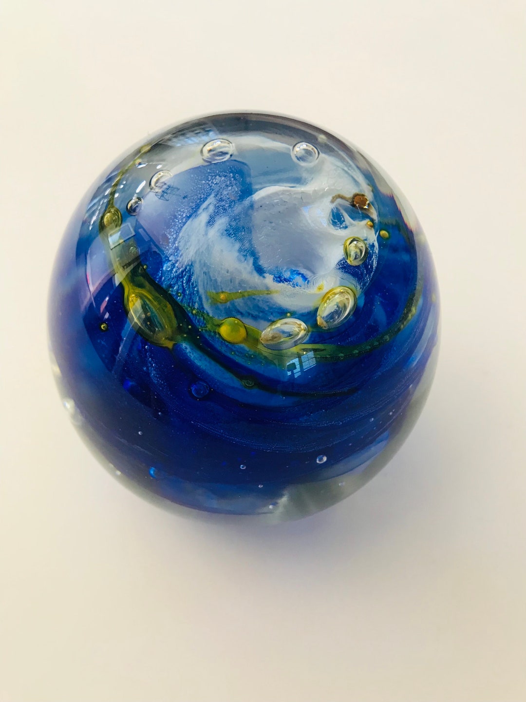 Vintage RARE Blue, Yellow and White Swirl W/bubbles Irish Kerry Glass 3 ...