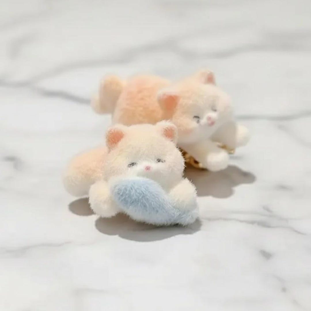 Mini Plush Cat Hair Clips Set of 2, Cute Fuzzy Kitty Mini Barrettes for ...