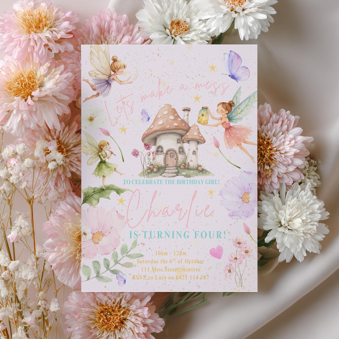 Editable Fairy Messy Play Invitations – DIY Birthday Party Printable ...