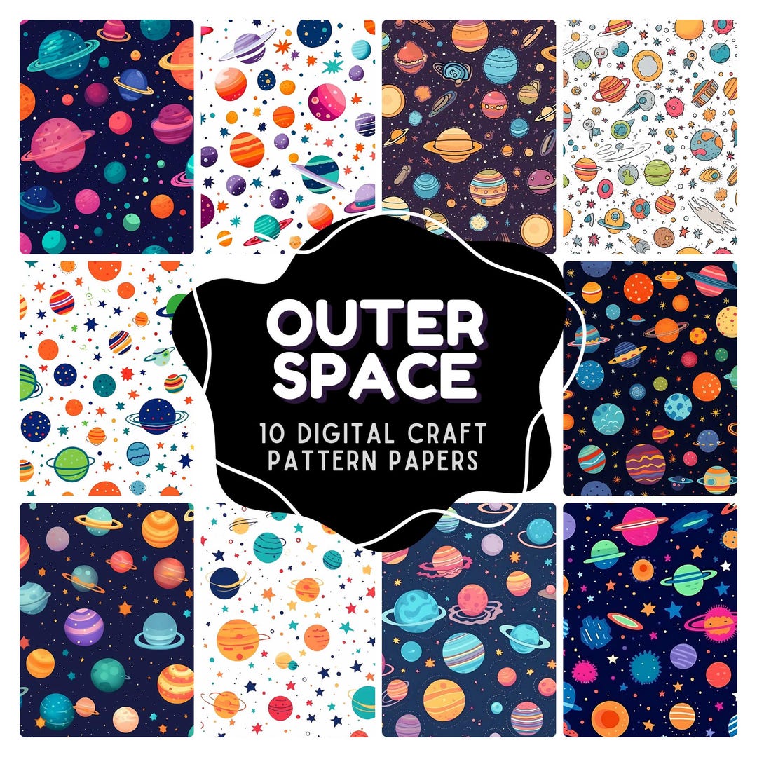 Outer Space Digital Patterns Instant Download Art: Colourful Planets ...
