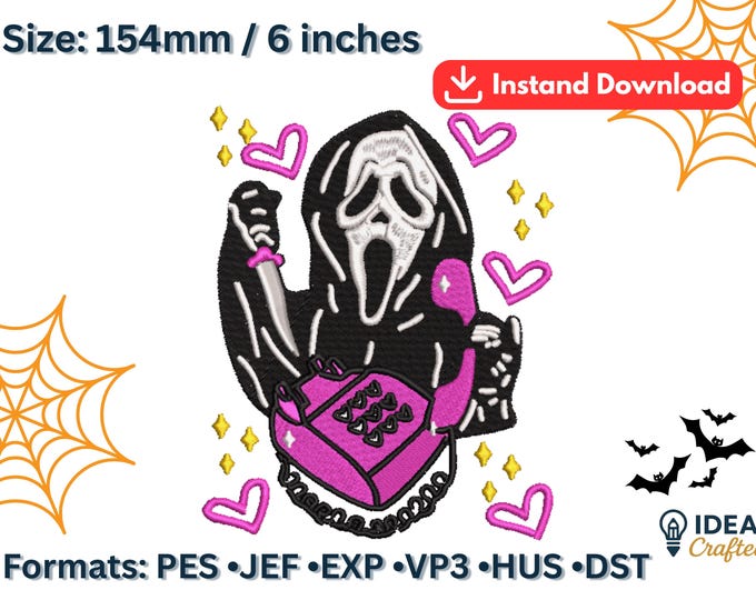 No You Hang up Scream Ghost Face Embroidery Design | Horror Halloween ...