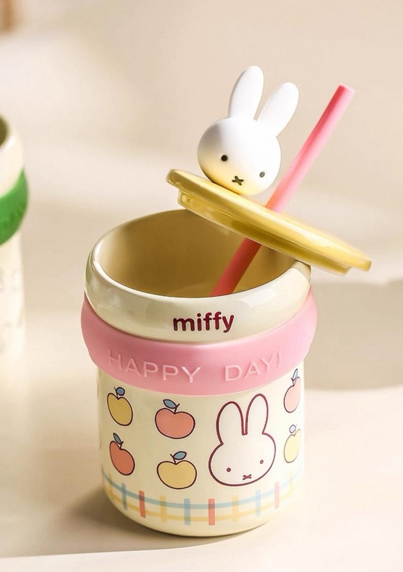 Miffy Ceramic Straw Cup – Cute Aesthetic Mug for Girls, Office, Couples ...