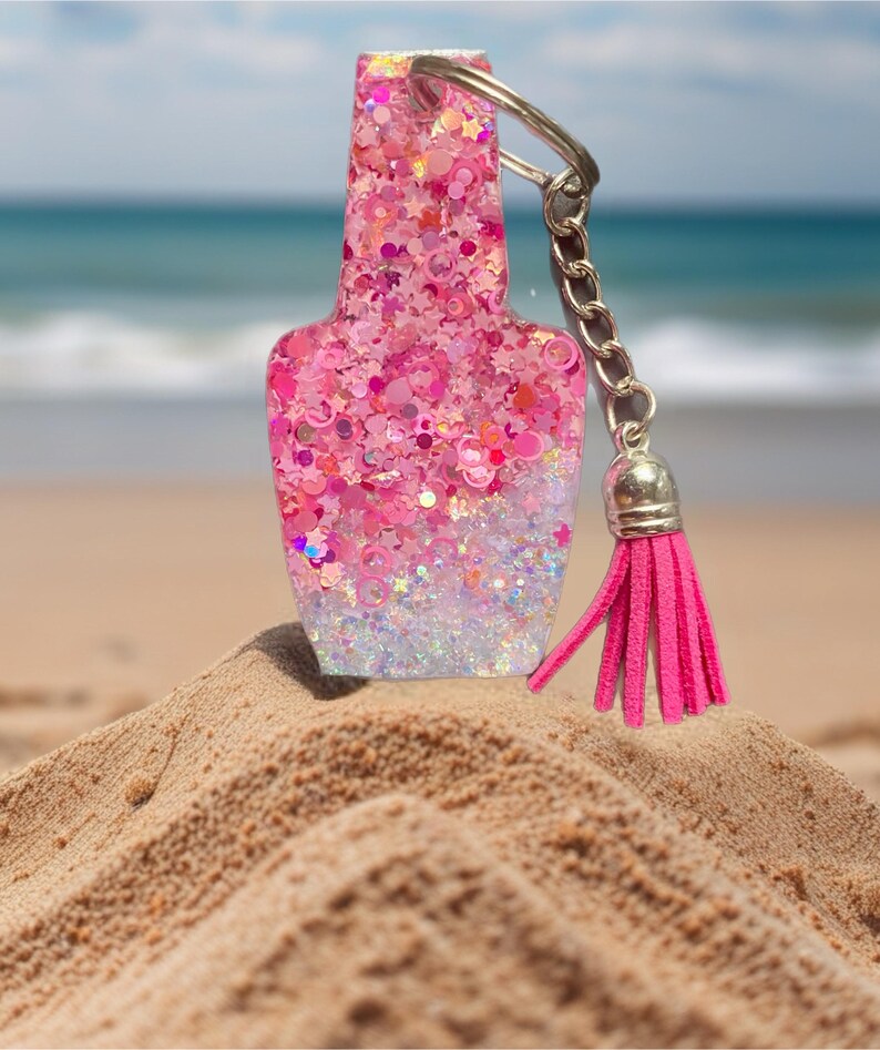 White & Pink Glitter Nail Polish Keychain. - Etsy