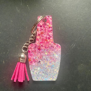 White & Pink Glitter Nail Polish Keychain. - Etsy