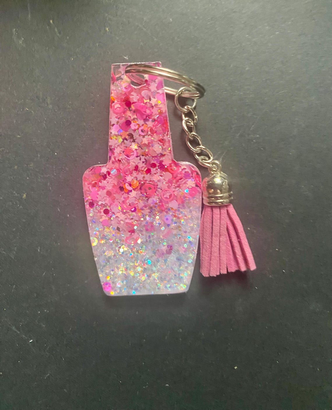 White & Pink Glitter Nail Polish Keychain. - Etsy