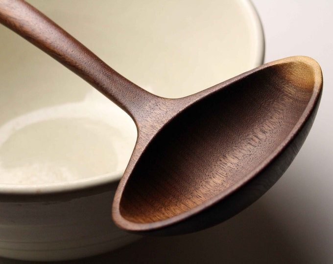 Wide Handmade Wooden Ladle Spoon Kitchen Utensil of Black Walnut Wood ...