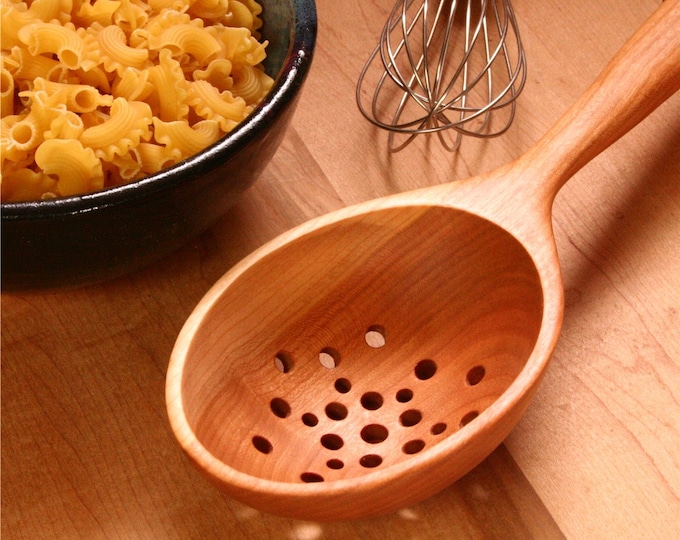 Large and Deep Wooden Colander Spoon Kitchen Utensil of Cherry Wood ...