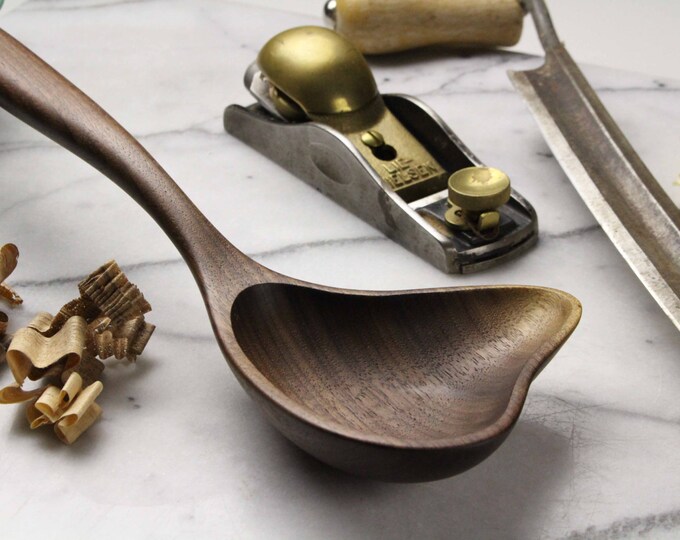 Handcrafted Wooden Serving Spoon Ladle With Pour Spout of Walnut Wood ...