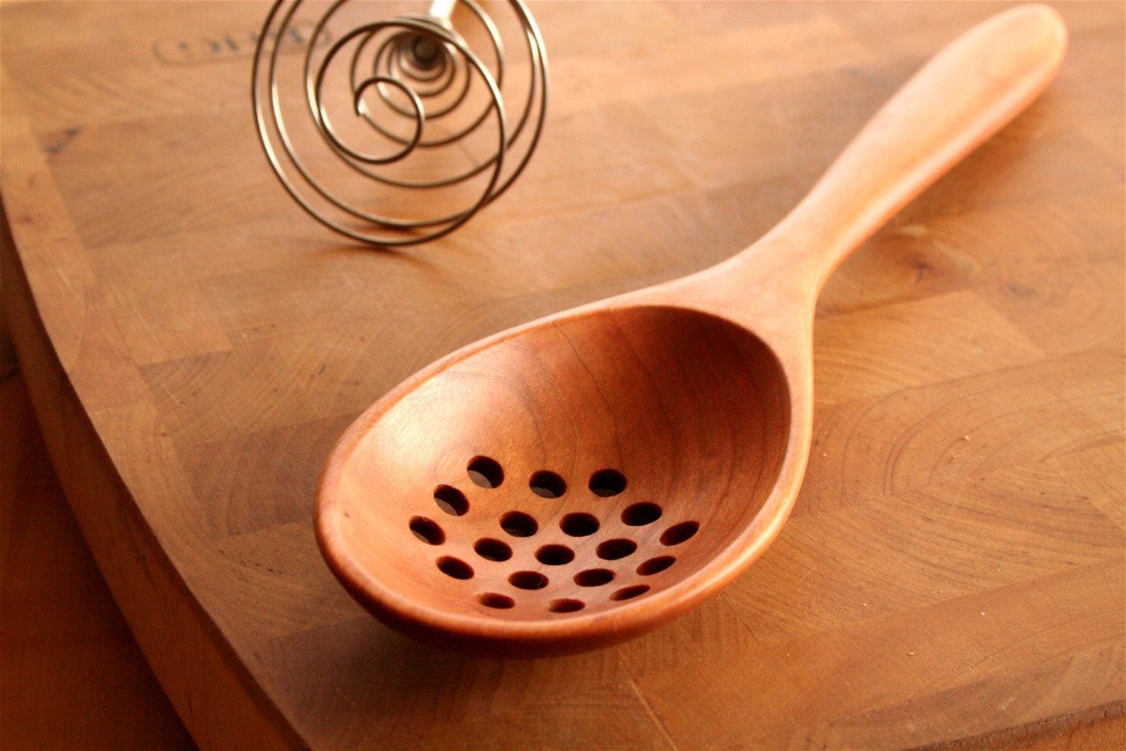 Wooden Colander Spoon Hand Carved From Black Cherry Wood - Etsy