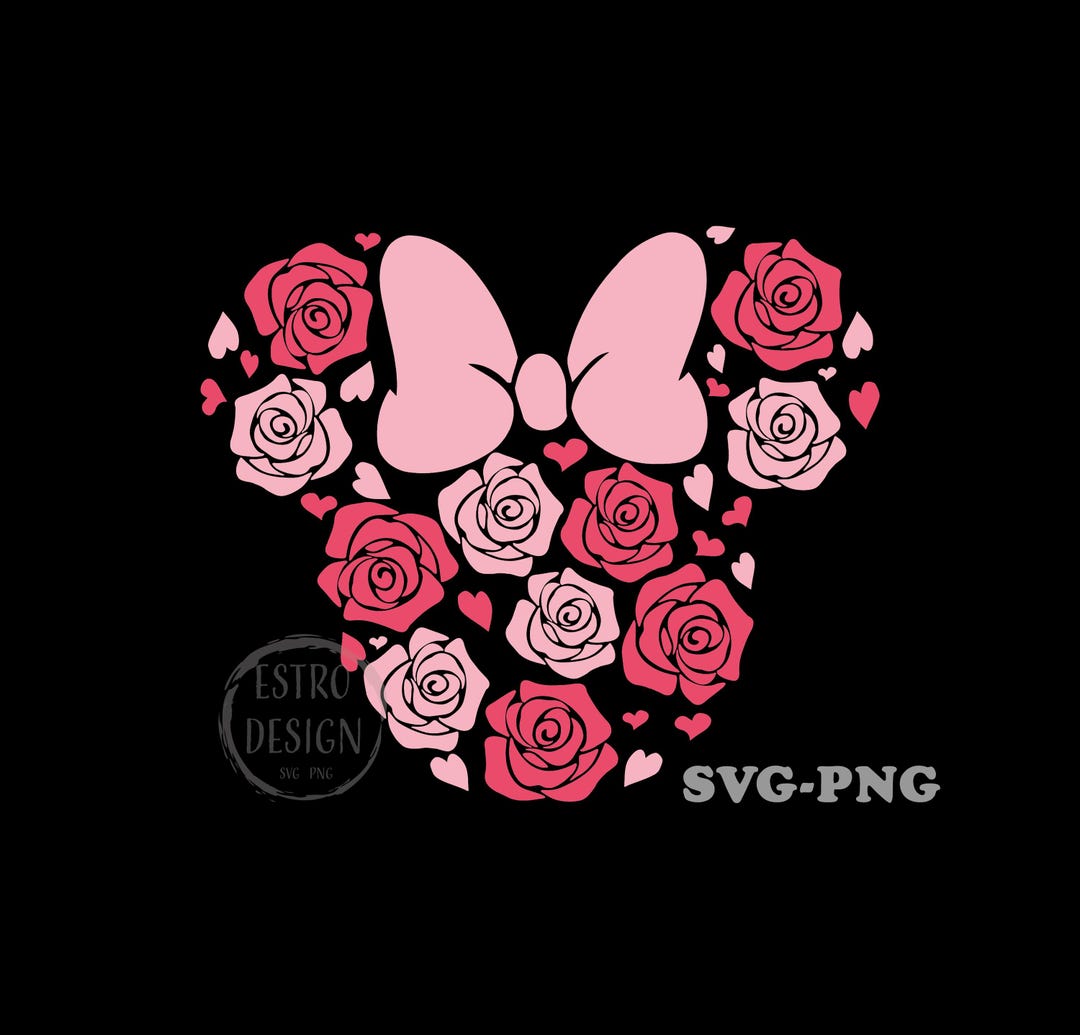 Rose Flower Mouse Head SVG PNG Floral Mouse Ears Cut File Valentine's ...