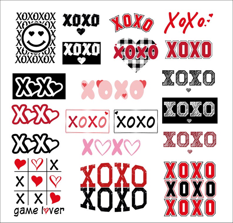 XOXO SVG PNG Bundle 20 Love Designs Valentine’s Day Romantic Typography ...