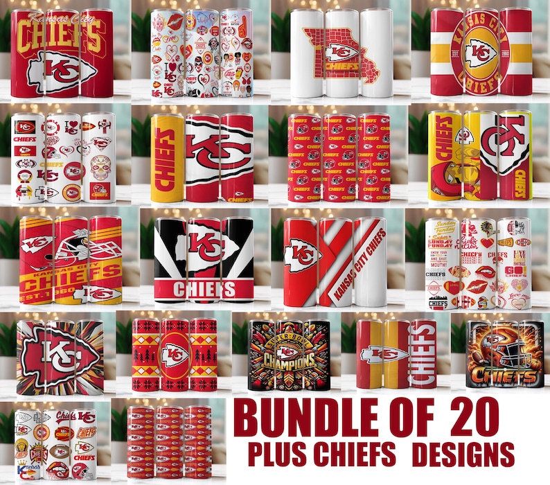 26 Chiefs Sport Mascot Cup Design Bundle | 20oz Skinny Tumbler Wrap PNG ...